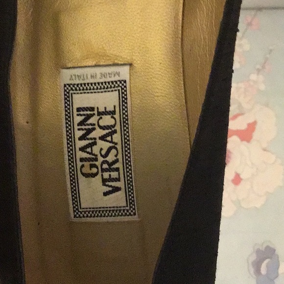 Versace | Shoes | Gianni Versace Black Satin Square Toe Heels Sz 85 ...